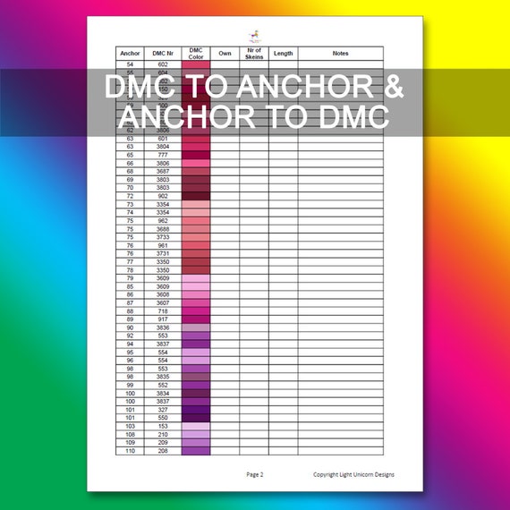 Anchor To Dmc Conversion Chart