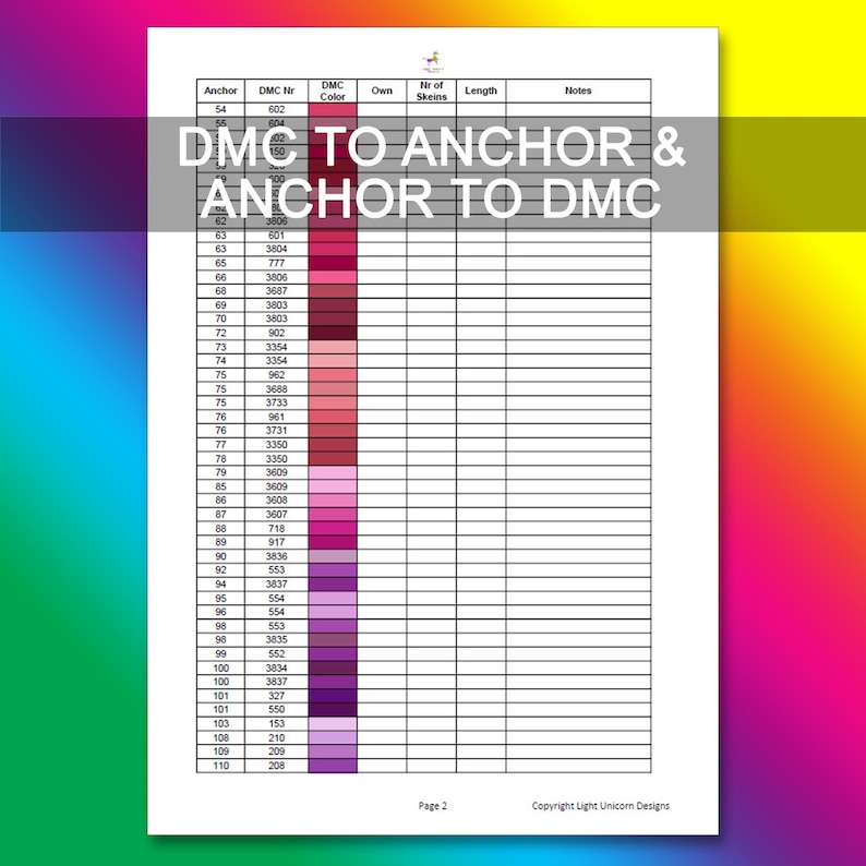 DMC to Anchor Conversion Chart PDF Instant Download Cross - Etsy UK DMC to Anchor Conversion Chart PDF Instant Download Cross - Etsy UK
