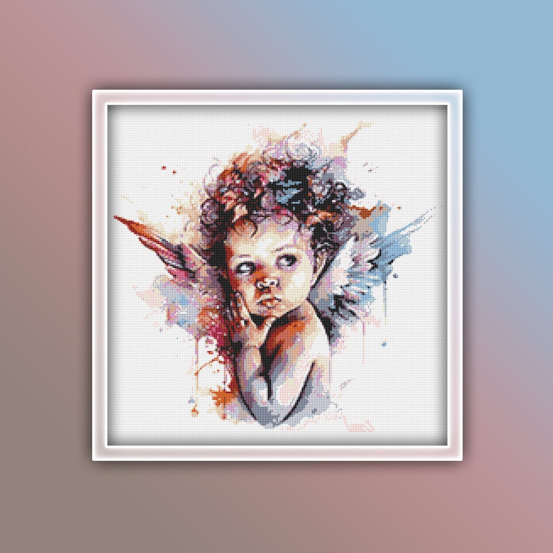 Cherub Cross Stitch Pattern 4 Instant PDF Download - Angel Watercolor ...
