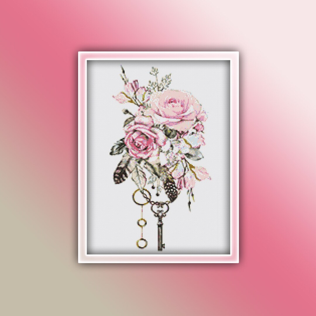 Rose Key Cross Stitch Pattern 1 Instant PDF Download - Roses Watercolor ...