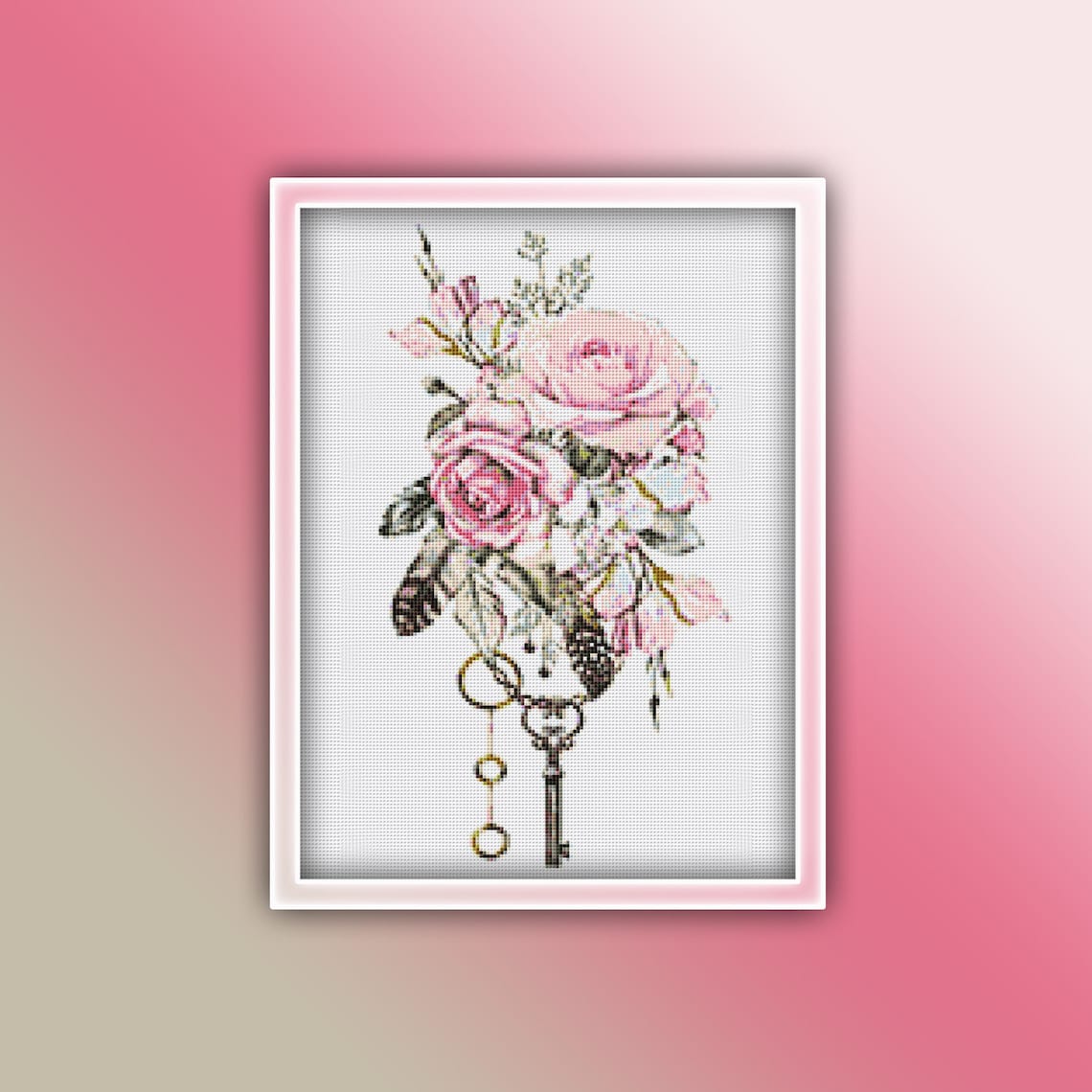 Rose Key Cross Stitch Pattern 1 Instant PDF Download Roses | Etsy