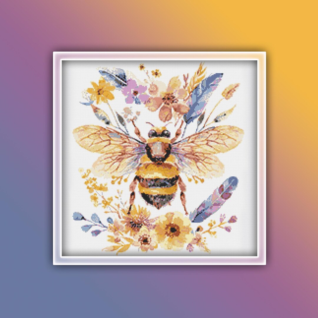 Boho Bee Cross Stitch Pattern 2 Instant PDF Download - Honey Bee ...