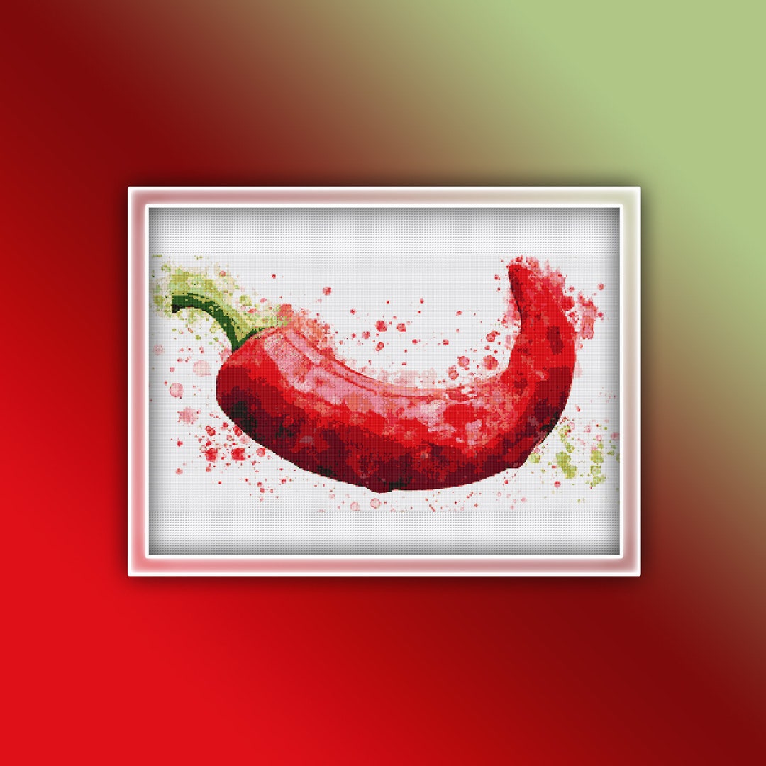 Chili Cross Stitch Pattern Instant PDF Download - Red Chili Watercolor ...