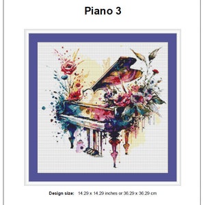 Piano Cross Stitch Pattern 3 Instant PDF Download - Music Watercolor ...