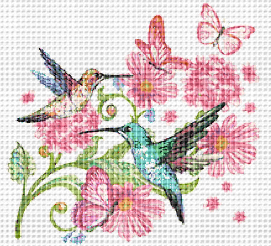 Hummingbird Cross Stitch Pattern 24 Instant PDF Download - Etsy