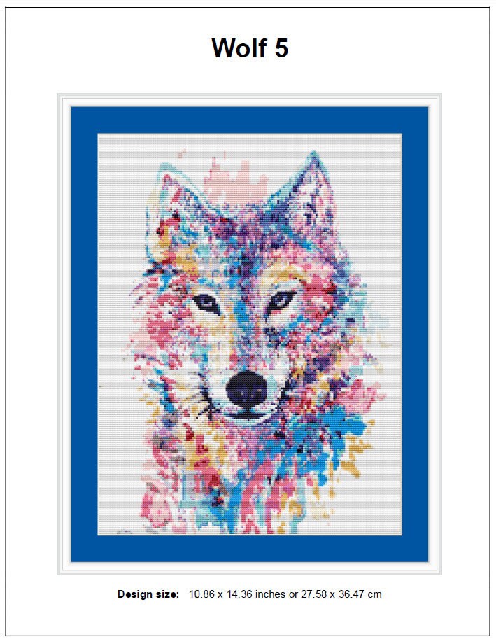 Wolf Cross Stitch Pattern 5 Instant PDF Download - Wolf Watercolor ...