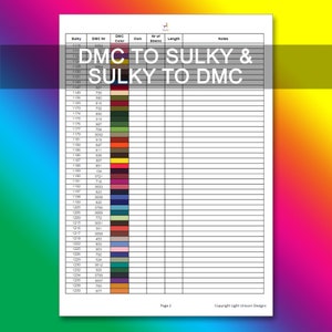 DMC to Sulky Conversion Chart PDF Instant Download | Cross Stitch Chart ...
