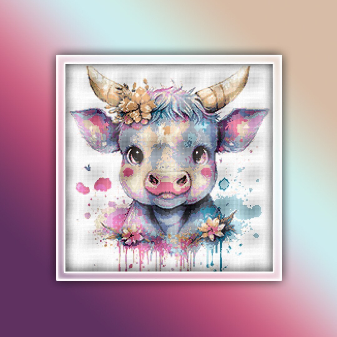Cow Cross Stitch Pattern 8 Instant PDF Download - Cow Calf Watercolor ...