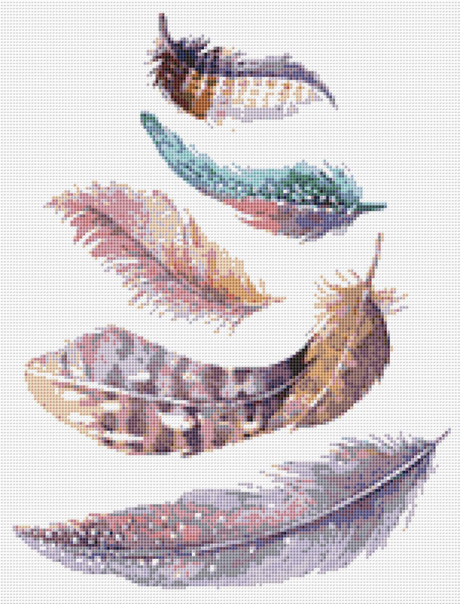 Feathers Cross Stitch Pattern 15 Instant PDF Download Feather - Etsy