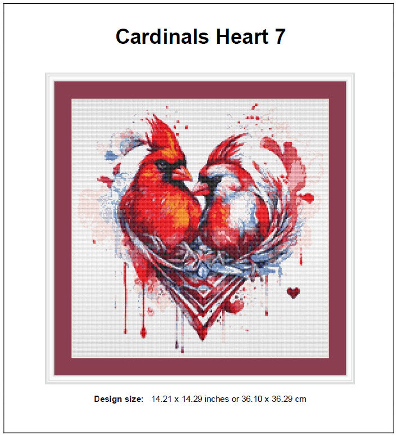 Cardinals Heart Cross Stitch Pattern 7 Instant PDF Download ...