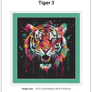 Tiger Cross Stitch Pattern 3 Instant PDF Download - Tiger Watercolor ...