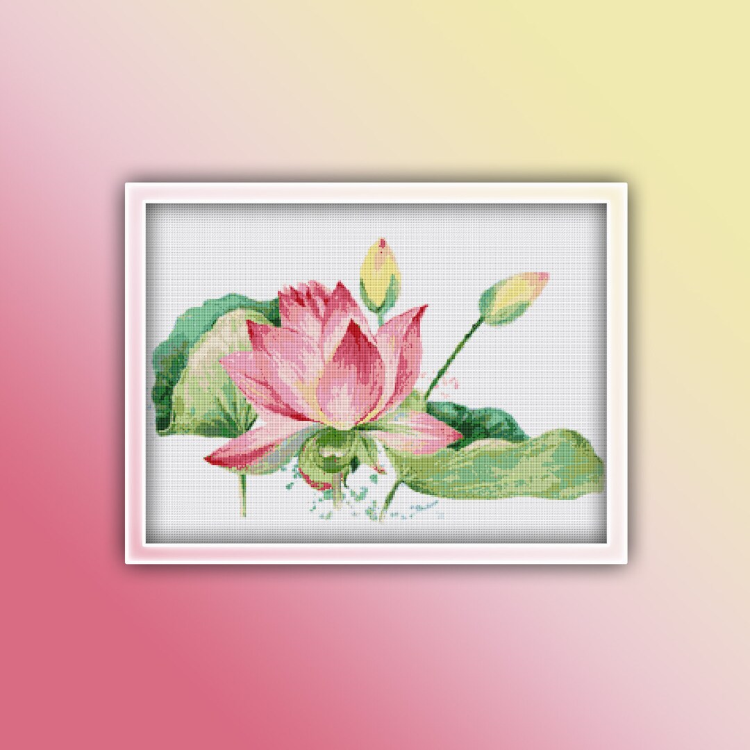 Lotus Cross Stitch Pattern 2 Instant PDF Download - Lotus Watercolor ...