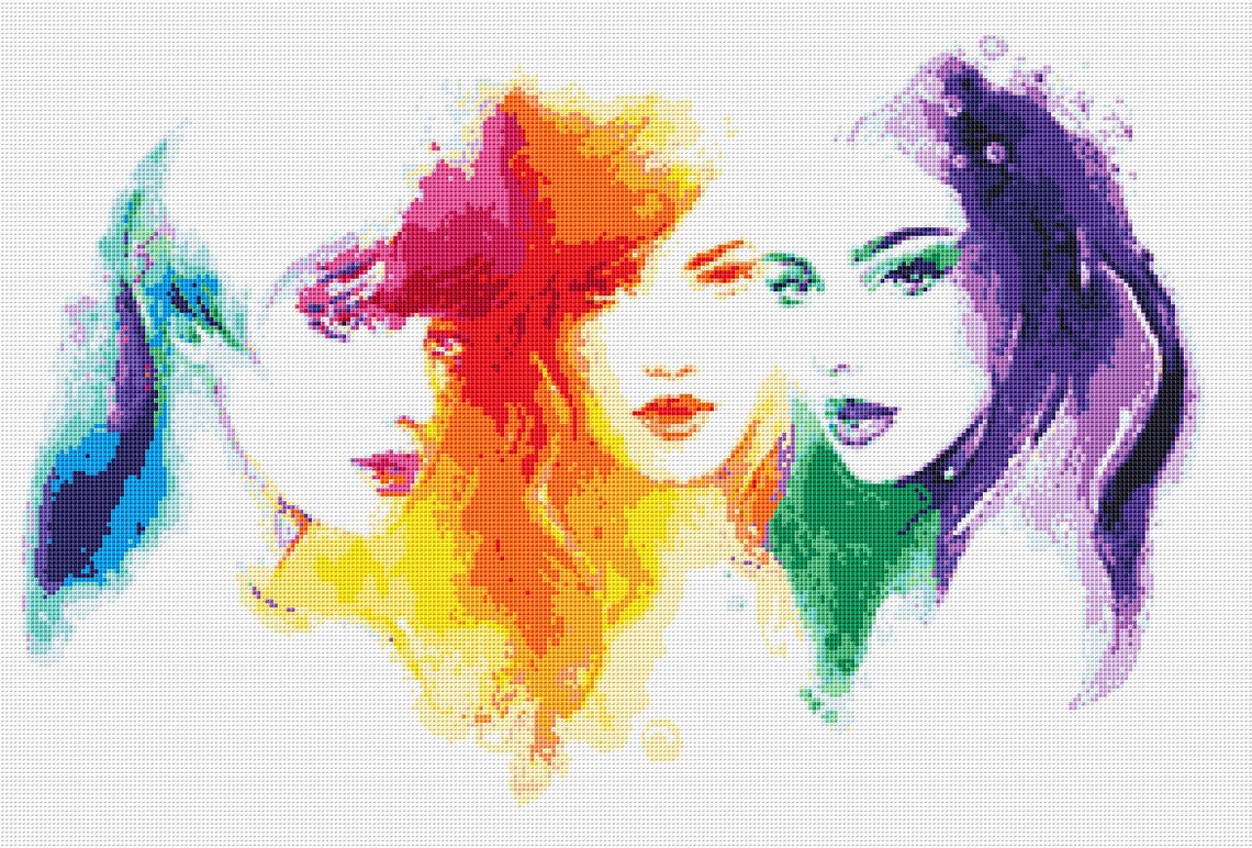 Women Faces Cross Stitch Pattern 2 Instant PDF Download | Etsy