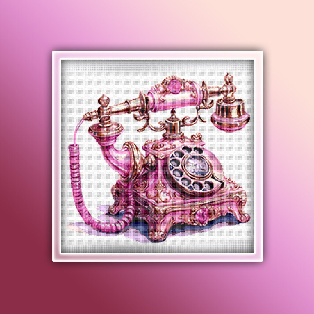 Pink Telephone Cross Stitch Pattern 1 Instant PDF Download - Vintage ...