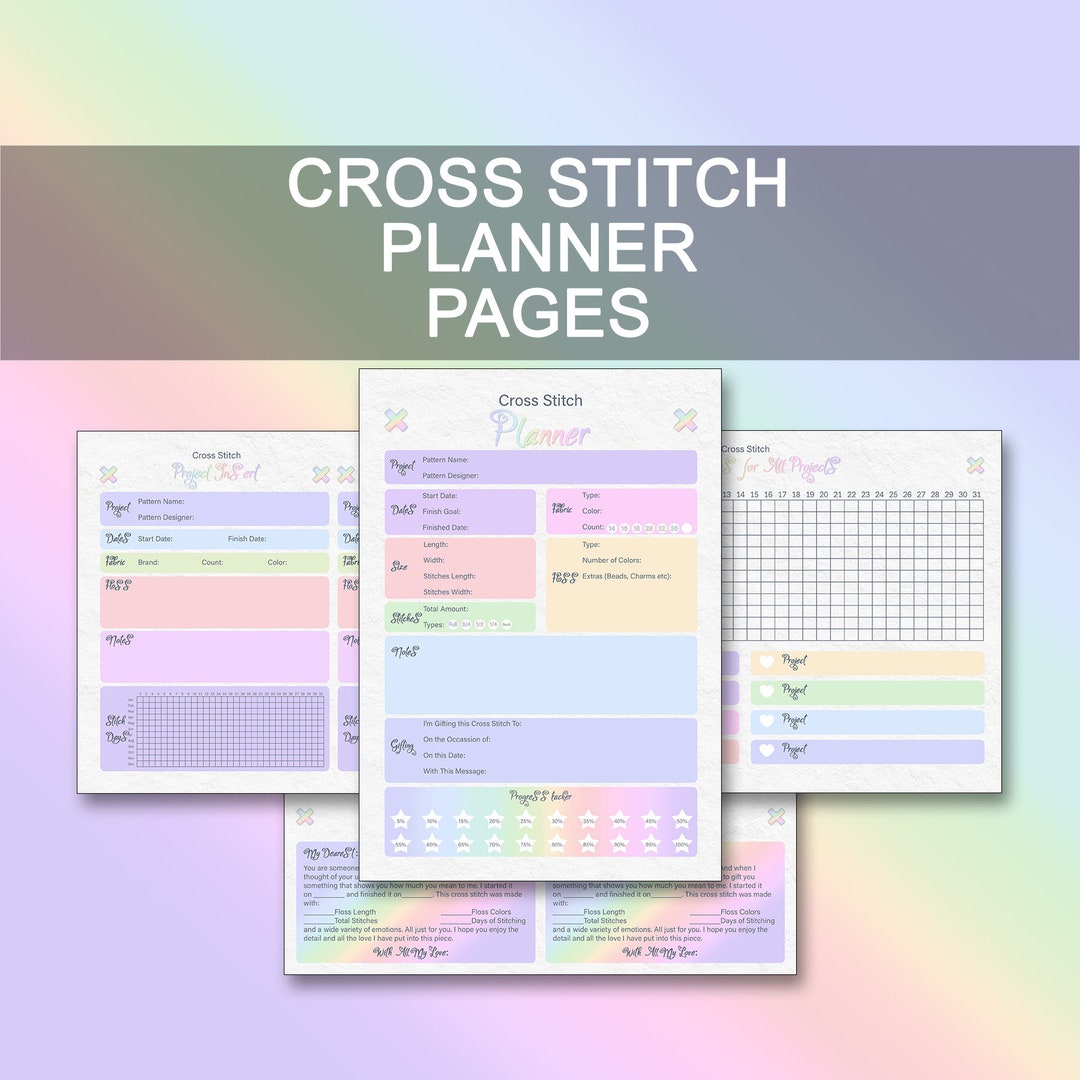 Rainbow Cross Stitch Planner Pages PDF Instant Download | Cross Stitch ...