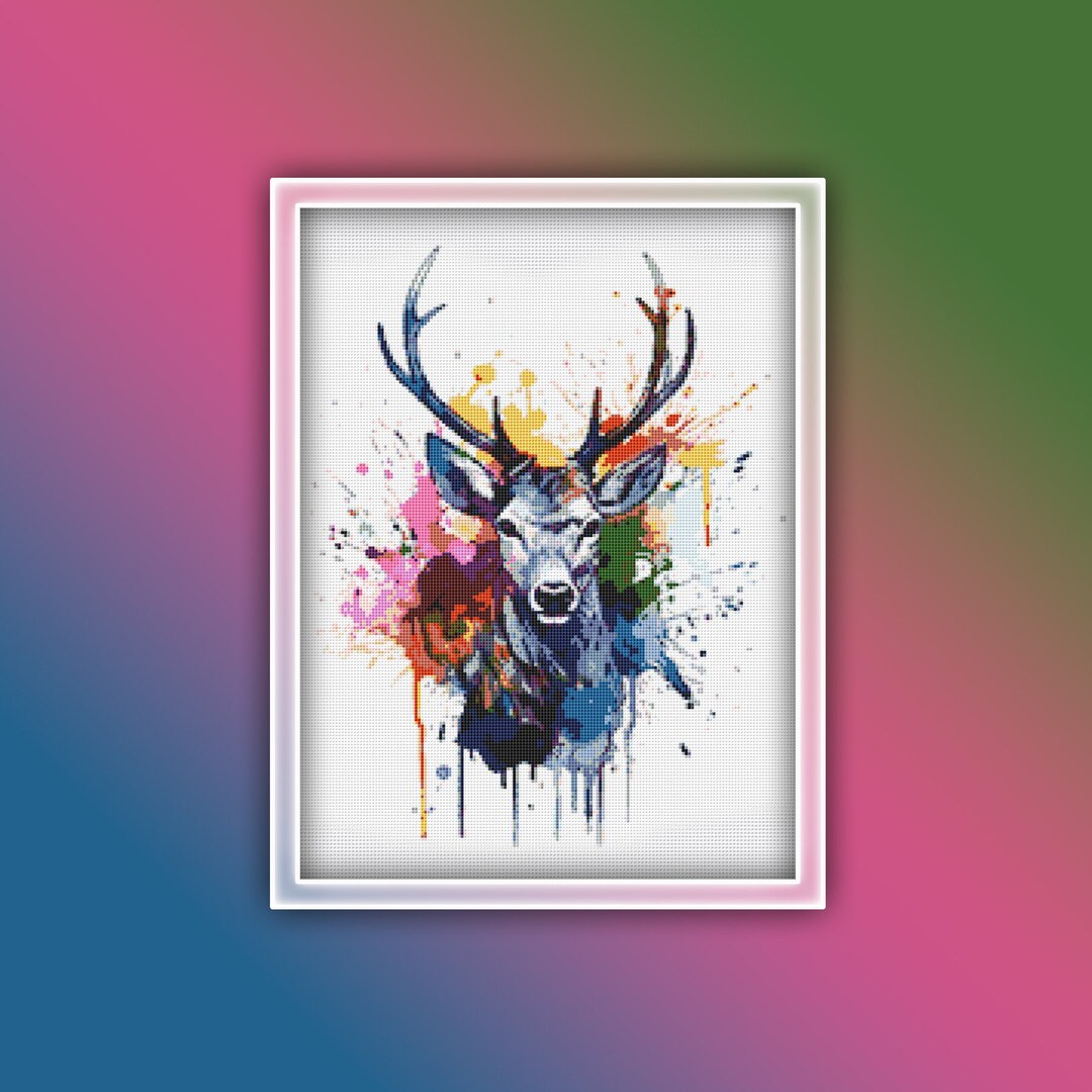 Stag Cross Stitch Pattern 2 Instant PDF Download - Deer Watercolor ...