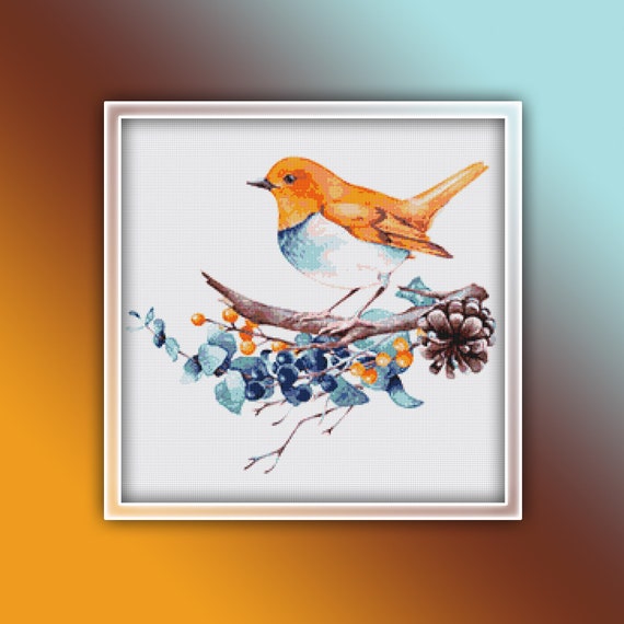 Robin Cross Stitch Pattern 1 Instant PDF Download Orange - Etsy