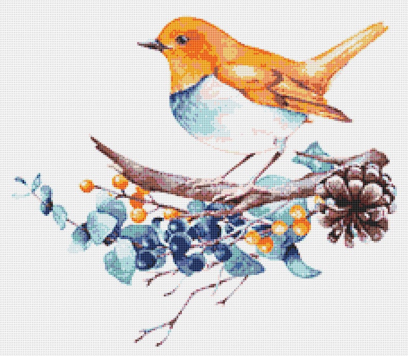 Robin Cross Stitch Pattern 1 Instant PDF Download Orange - Etsy