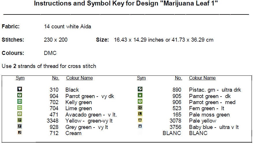Marijuana Leaf Cross Stitch Pattern Instant PDF Download | Etsy