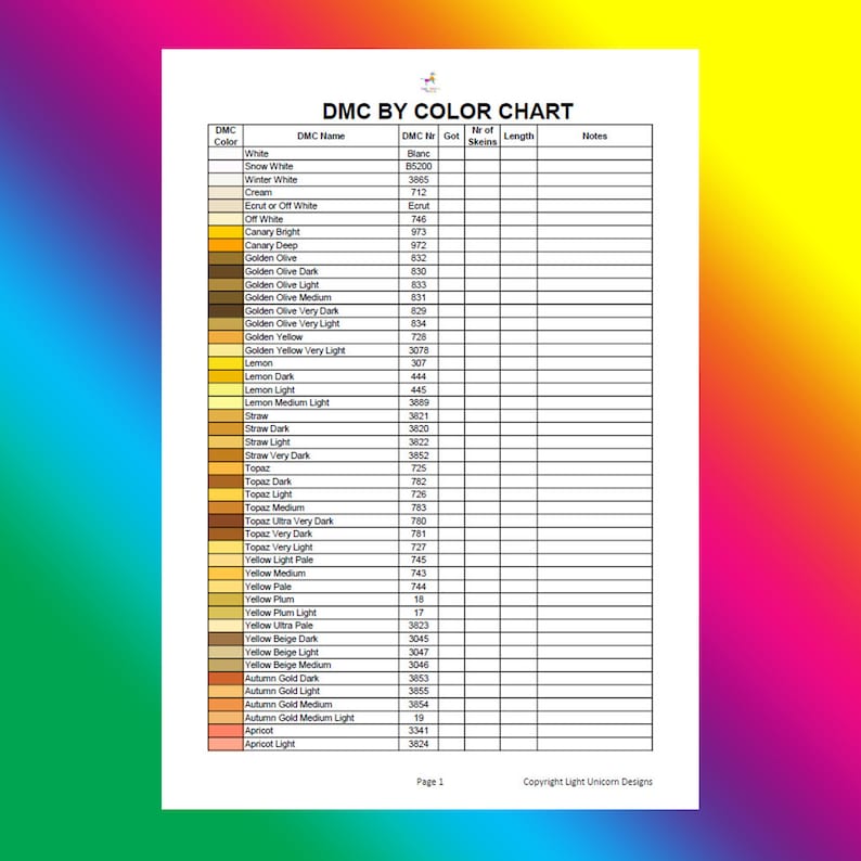 DMC Thread Charts PDF Instant Download | Cross Stitch Chart | Inventory ...