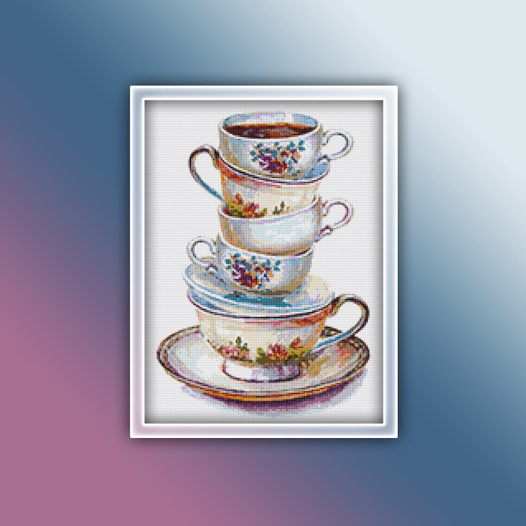 Tea Cups Cross Stitch Pattern 1 Instant PDF Download - Tea Watercolor ...