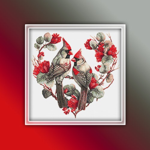 Cardinals Heart Cross Stitch Pattern 3 Instant PDF Download - Etsy