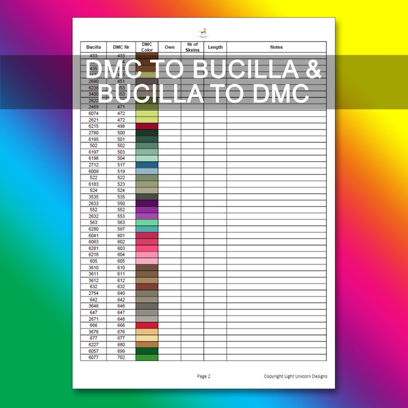 DMC to Bucilla Conversion Chart PDF Instant Download Cross - Etsy