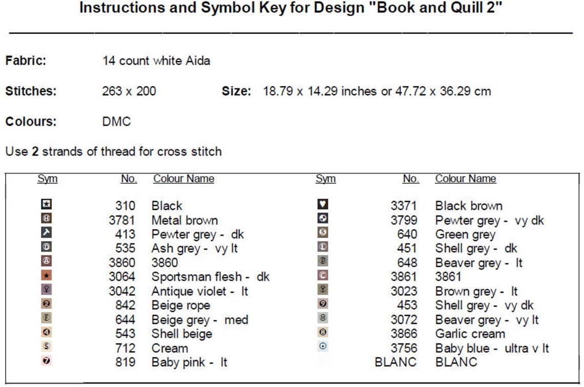 Book and Quill Cross Stitch Pattern 1 Instant PDF Download - Etsy
