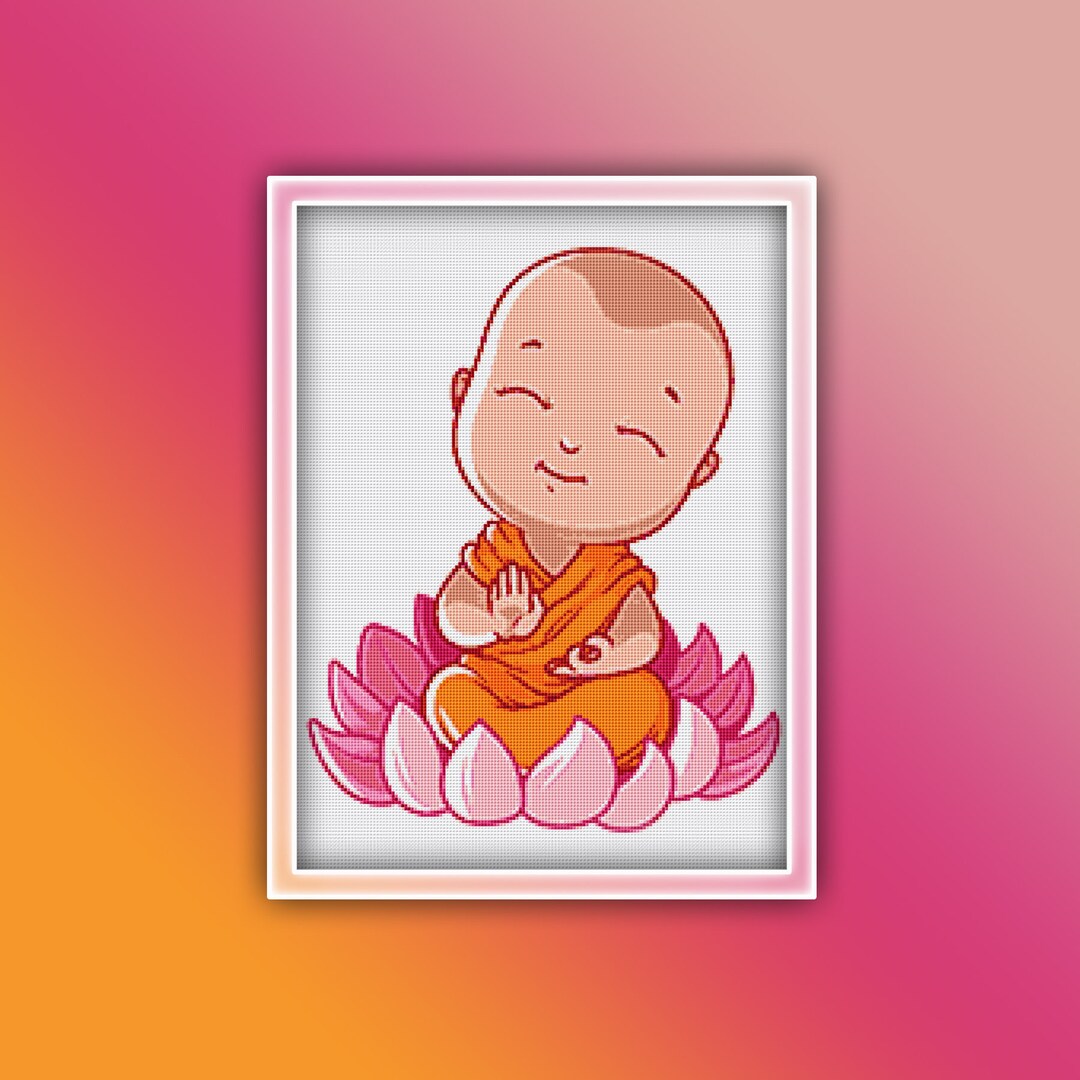 Baby Monk Cross Stitch Pattern 6 Instant PDF Download - Buddha ...