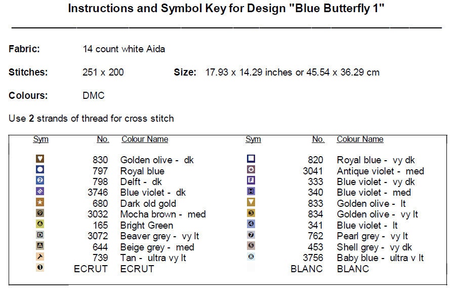 Blue Butterfly Cross Stitch Pattern 1 Instant PDF Download | Etsy