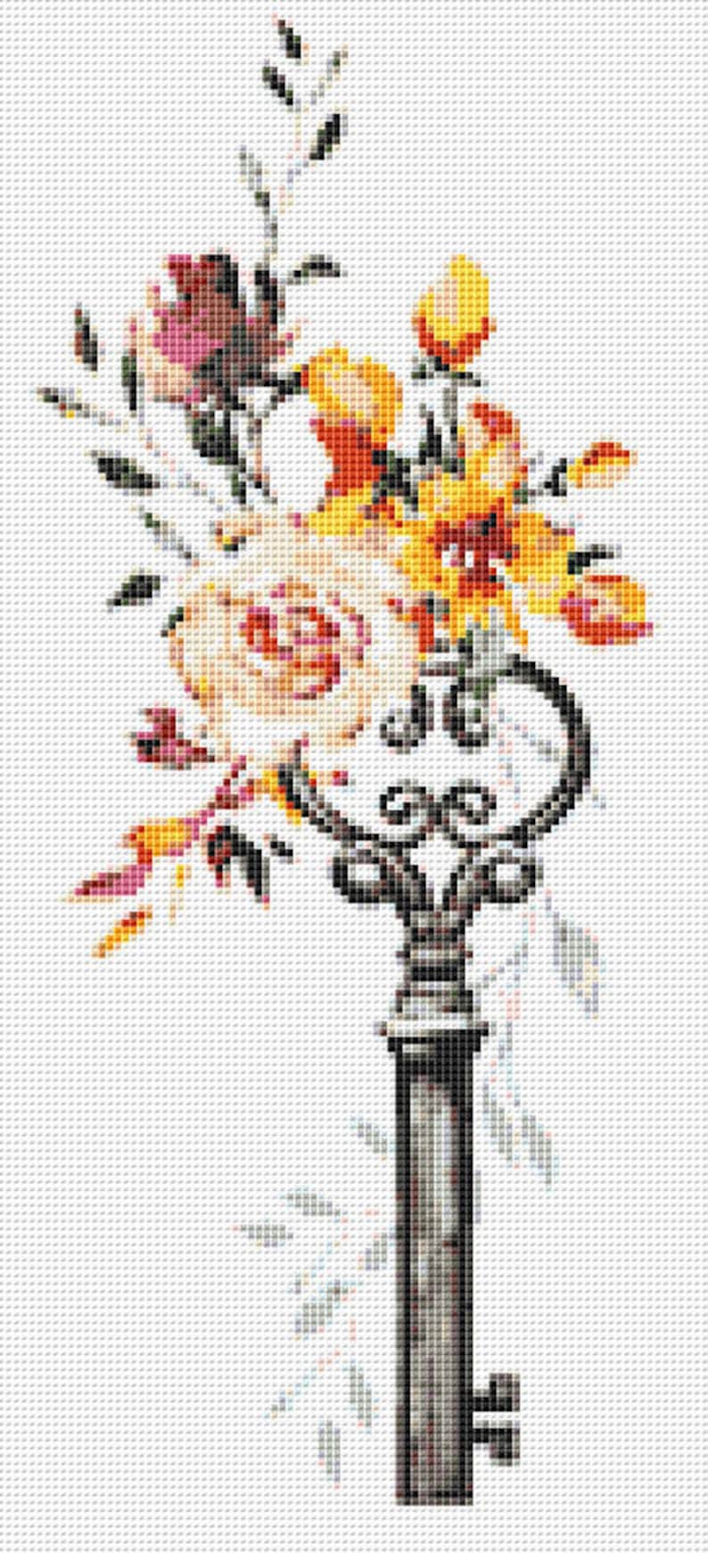 Rose Key Cross Stitch Pattern 5 Instant PDF Download Roses - Etsy