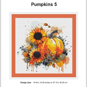 Pumpkins Cross Stitch Pattern 5 Instant PDF Download - Autumn Watercolor Cross Stitch Pattern ...