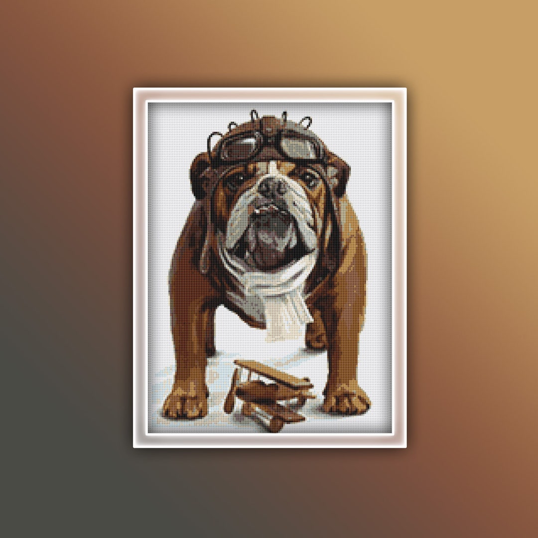 Bulldog Pilot Cross Stitch Pattern 1 Instant PDF Download - Bulldog ...