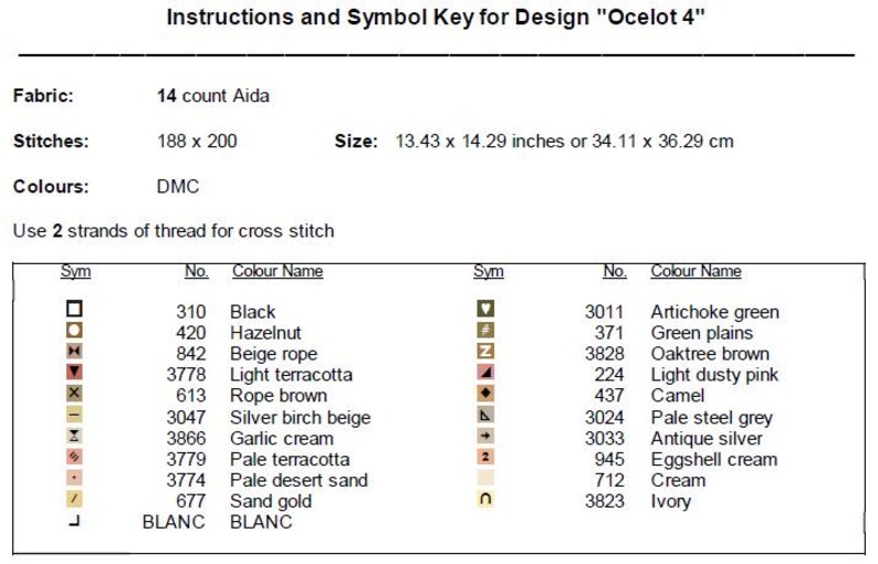 Ocelot Cross Stitch Pattern 5 Instant PDF Download - Wild Cat ...