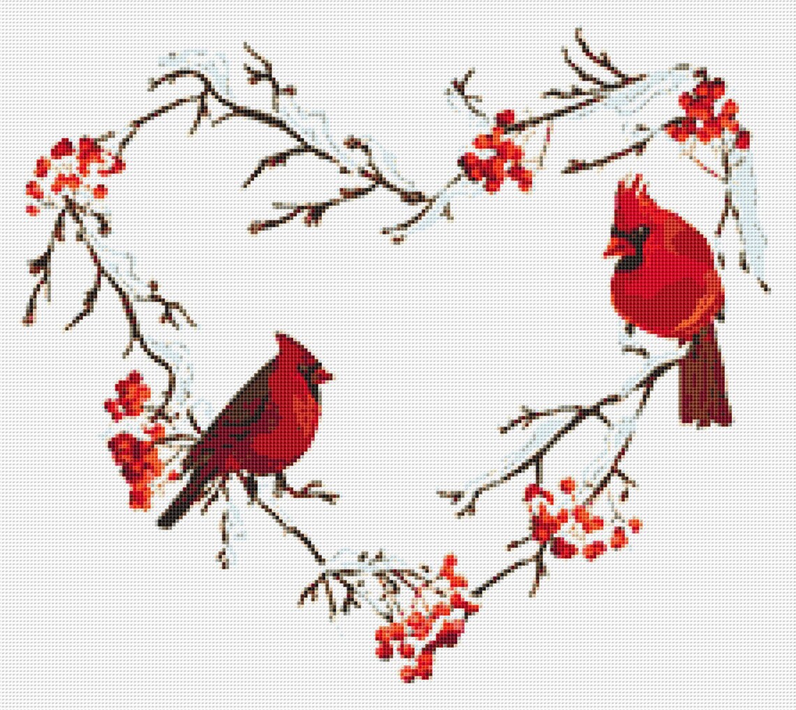 Cardinals Heart Cross Stitch Pattern 1 Instant PDF Download - Etsy