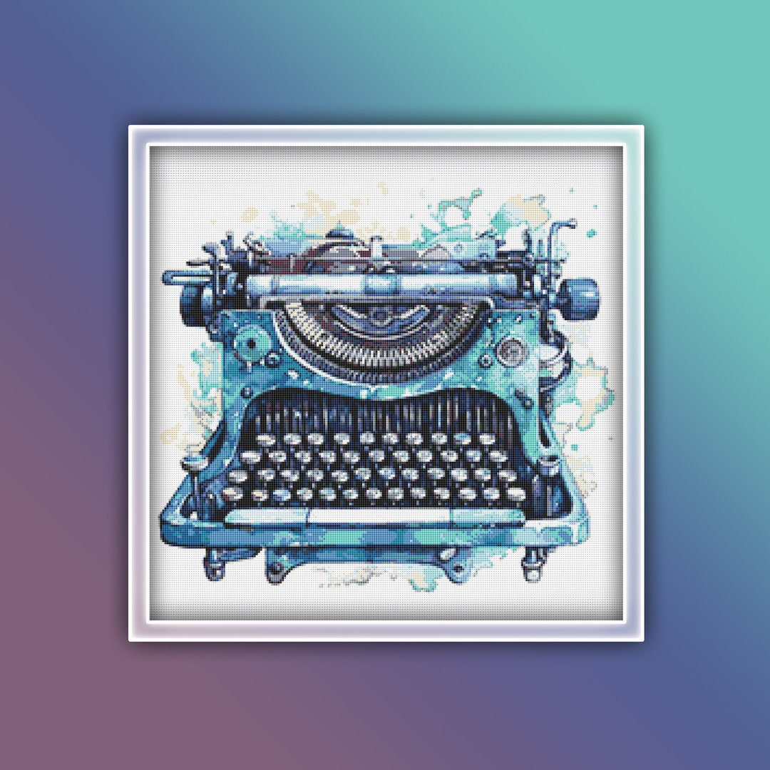 Typewriter Cross Stitch Pattern 6 Instant PDF Download - Blue ...