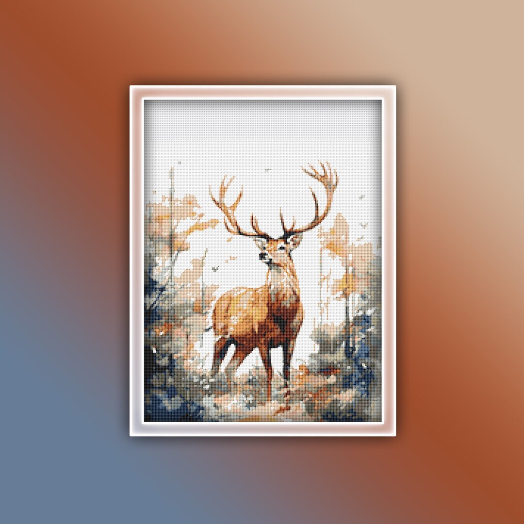 Stag Cross Stitch Pattern 1 Instant PDF Download - Deer Watercolor ...