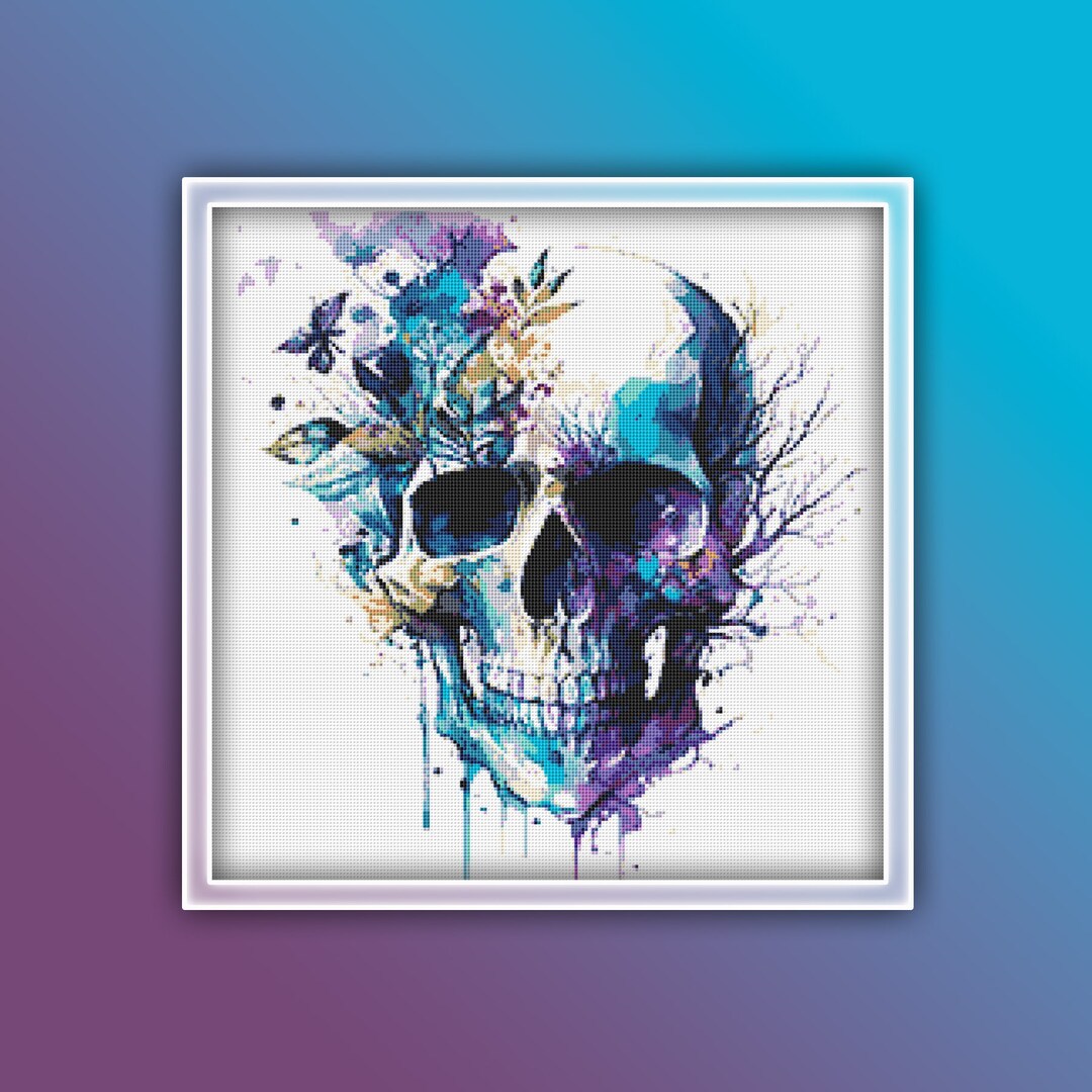 Human Skull Cross Stitch Pattern 5 Instant PDF Download - Splash Skull ...