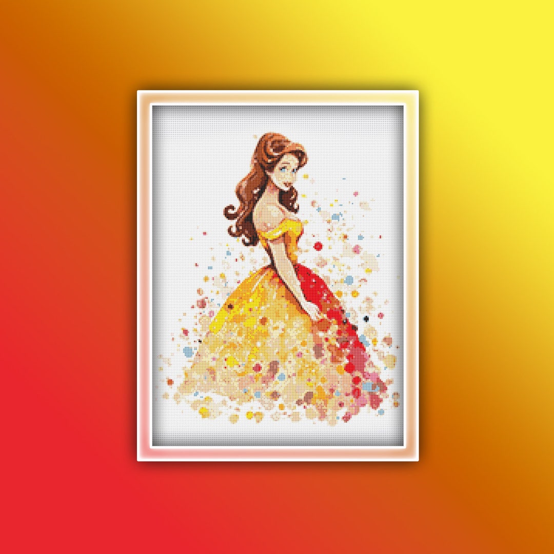 Belle Cross Stitch Pattern 1 Instant PDF Download - Princess Watercolor ...