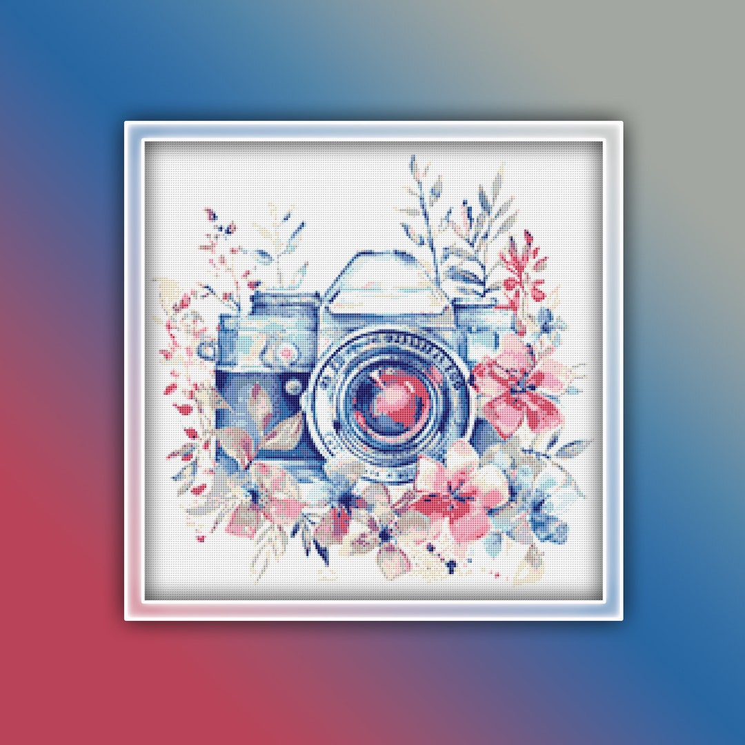 Camera Cross Stitch Pattern 8 Instant PDF Download - Camera Watercolor ...