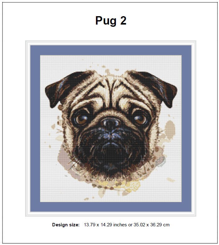 Pug Cross Stitch Pattern 2 Instant PDF Download - Pug Watercolor Cross ...