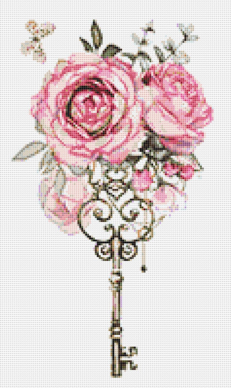 Rose Key Cross Stitch Pattern 2 Instant PDF Download Roses - Etsy