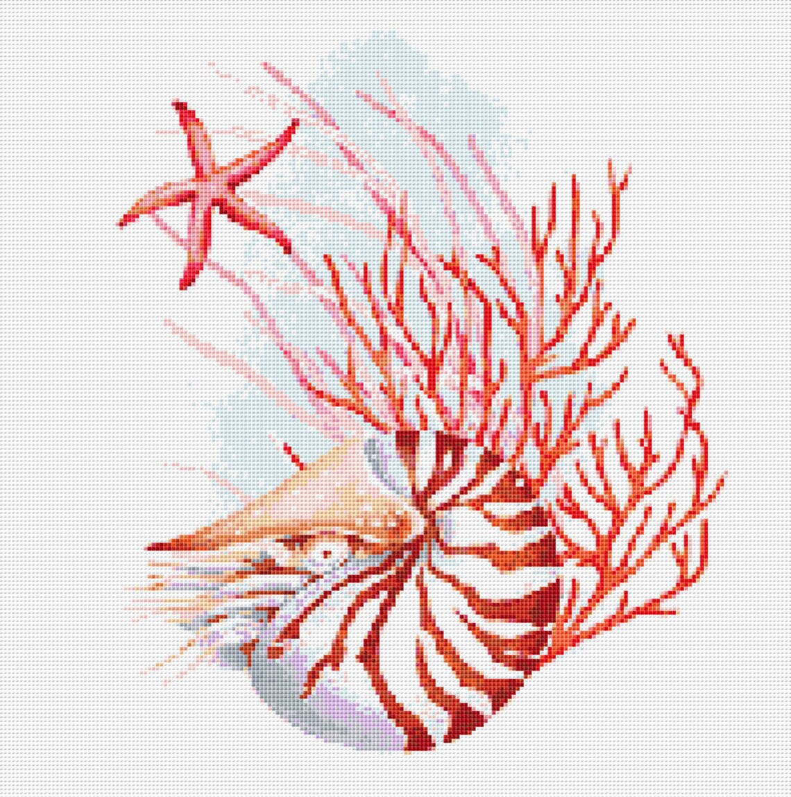 Coral Cross Stitch Pattern 2 Instant PDF Download Nautilus | Etsy