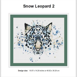 Snow Leopard Cross Stitch Pattern 1 Instant PDF Download Leopard Watercolor Cross Stitch Pattern ...