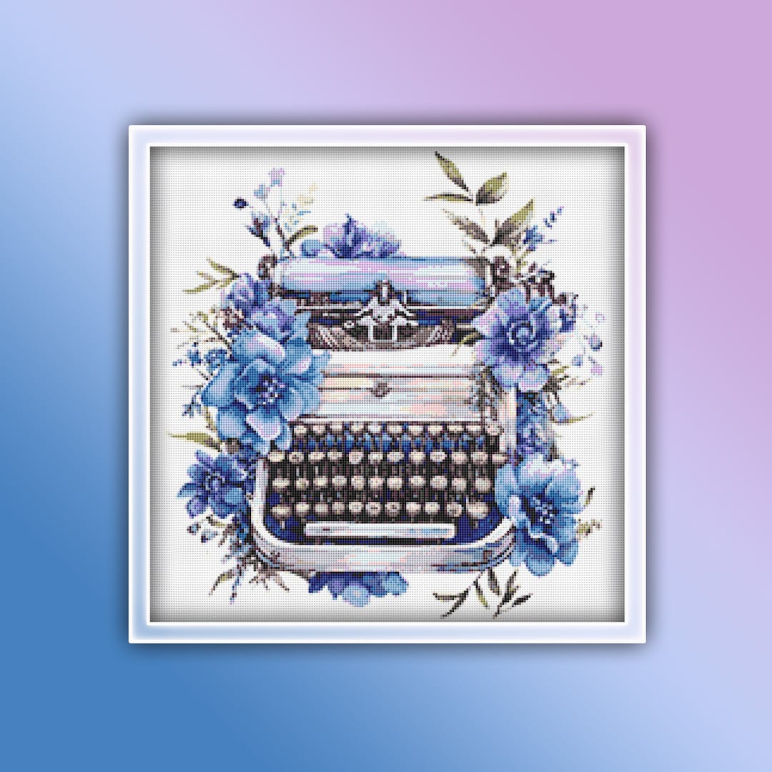 Typewriter Cross Stitch Pattern 4 Instant PDF Download - Blue ...