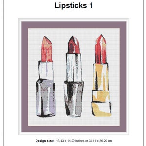 Lipsticks Cross Stitch Pattern 1 Instant PDF Download - Makeup ...