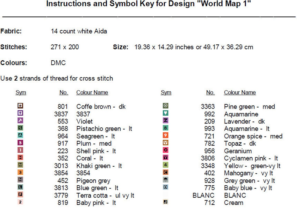 World Map Cross Stitch Pattern 1 Instant PDF Download Earth - Etsy
