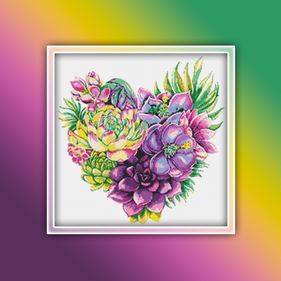 Succulent Heart Cross Stitch Pattern 4 Instant PDF Download ...