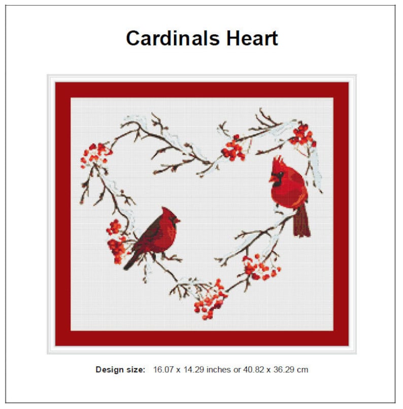 Cardinals Heart Cross Stitch Pattern 1 Instant PDF Download ...