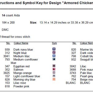 Armored Chicken Cross Stitch Pattern 1 Instant PDF Download - Rooster ...